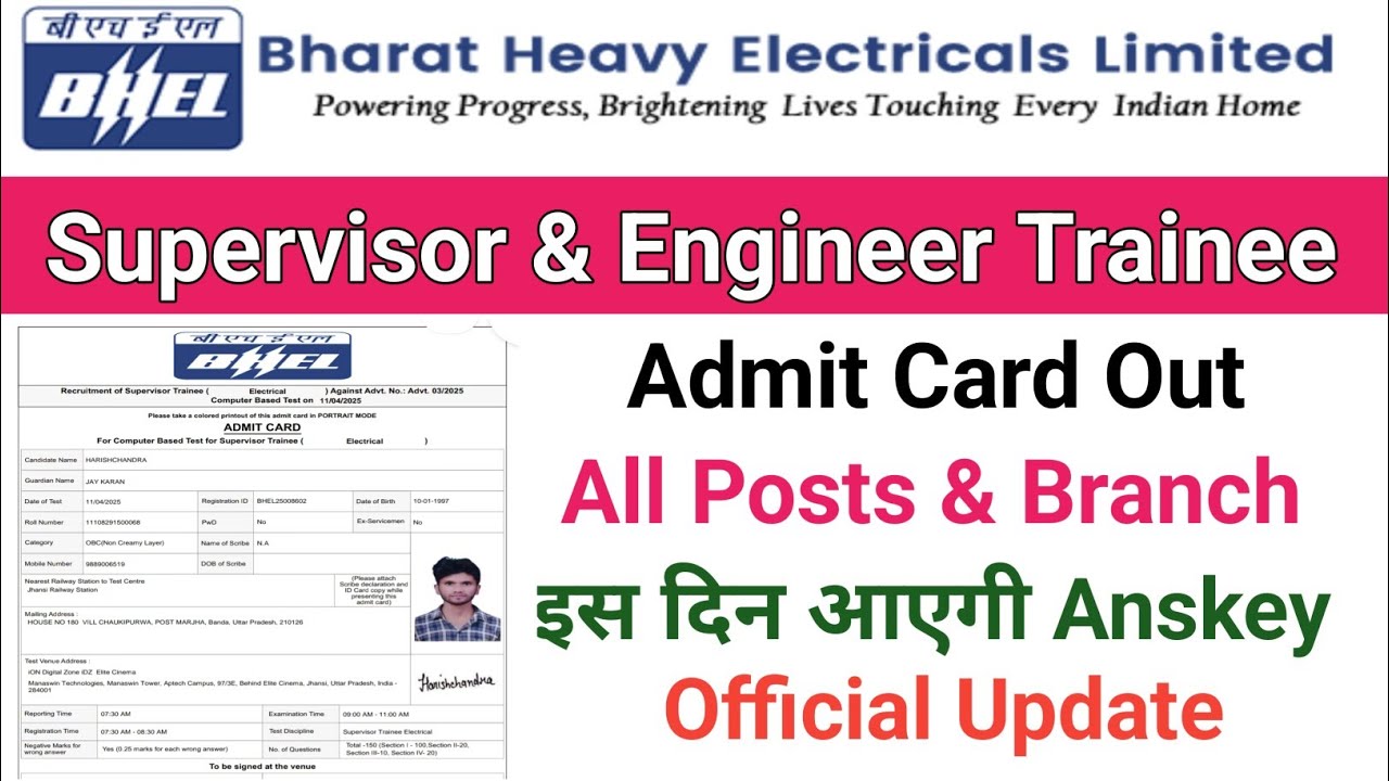 BHEL Admit Card 2025: Key Information and Download Instructions ...
